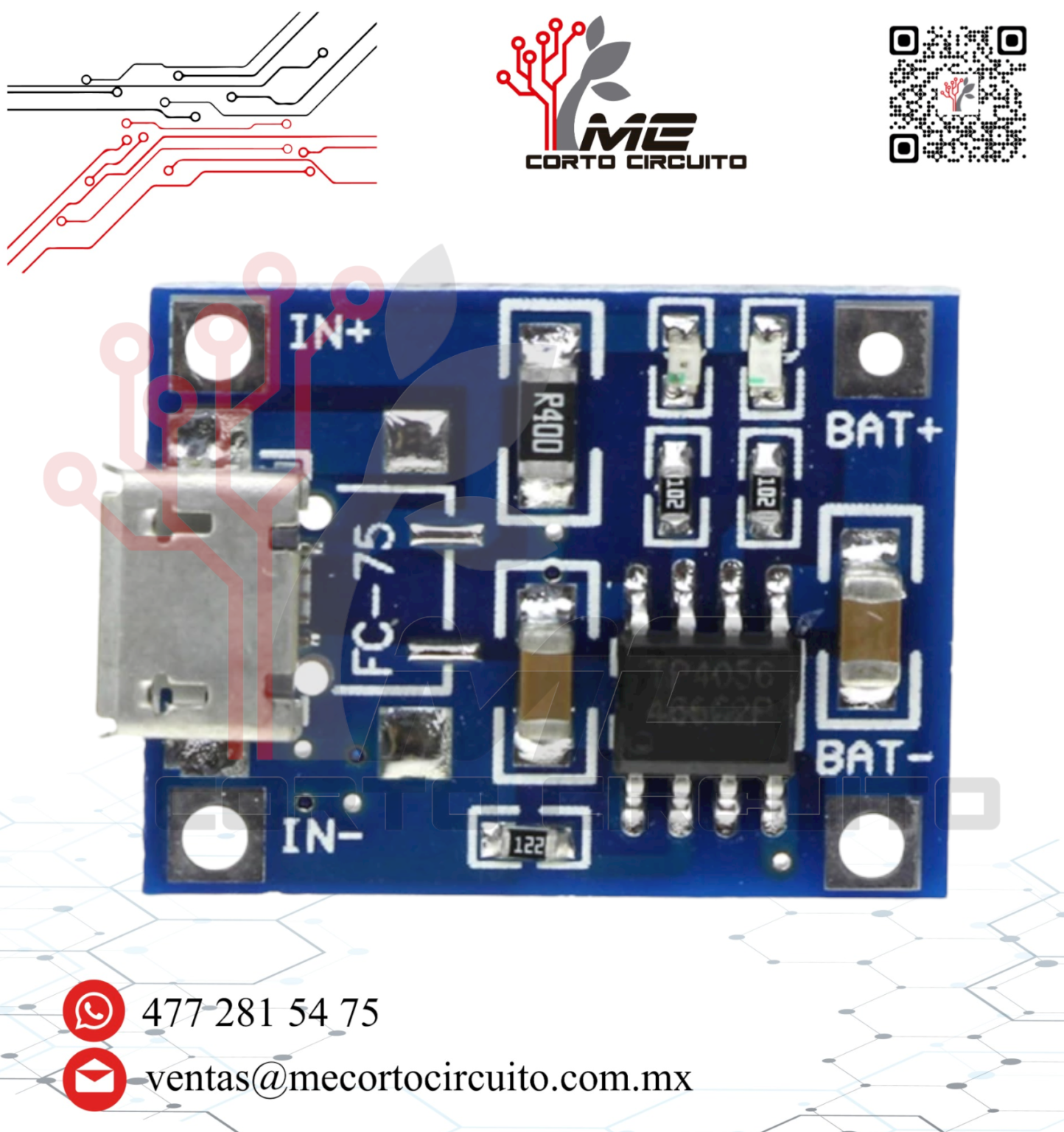 MÓDULO DE CARGA TP-4056 – Corto Circuito