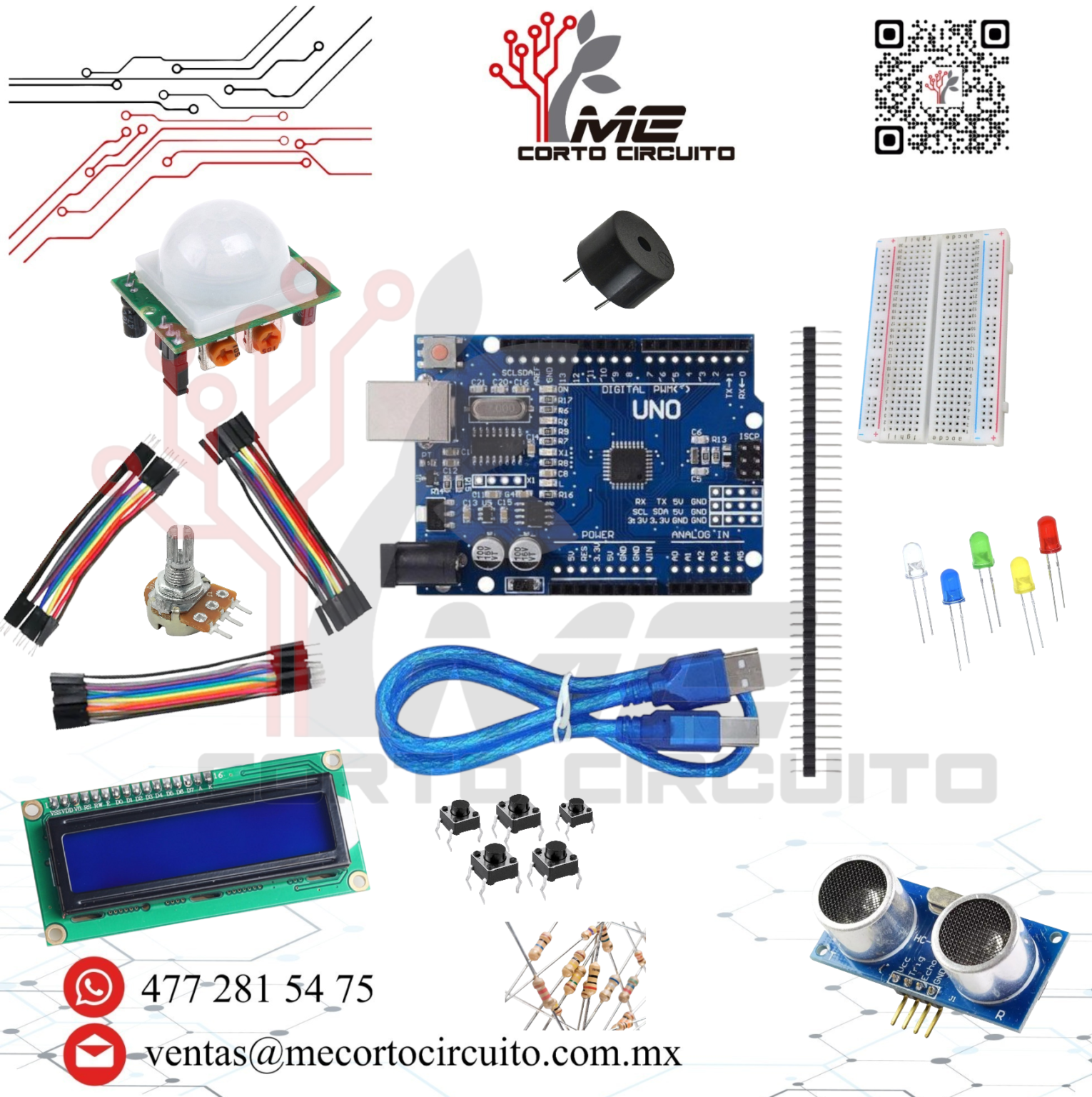 KIT DE ARDUINO UNO R3 SMD BÁSICO – Corto Circuito