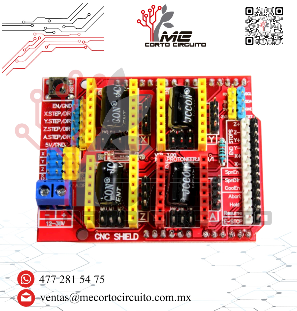 CONTROLADOR CNC SHIELD V3 CON 4 DRIVER – Corto Circuito