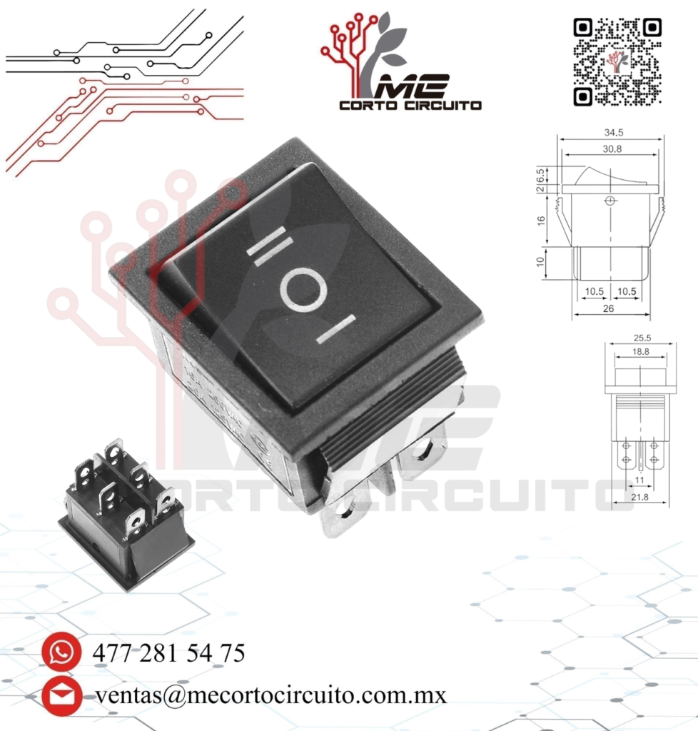 SWITCH DOBLE POSICION 6 PINES 16A 250V – Corto Circuito