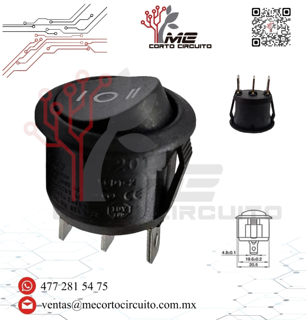 SWITCH REDONDO DOBLE POSICION 3 PINES 10A 250V – Corto Circuito