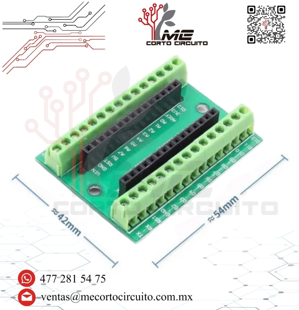 SHIELD ARDUINO NANO V3 CON TERMINALES SOLDADO – Corto Circuito