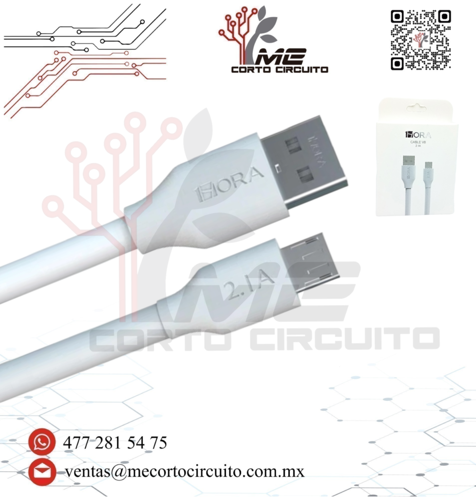 CABLE TIPO V8 1M 2.1A CARGA RAPIDA – Corto Circuito