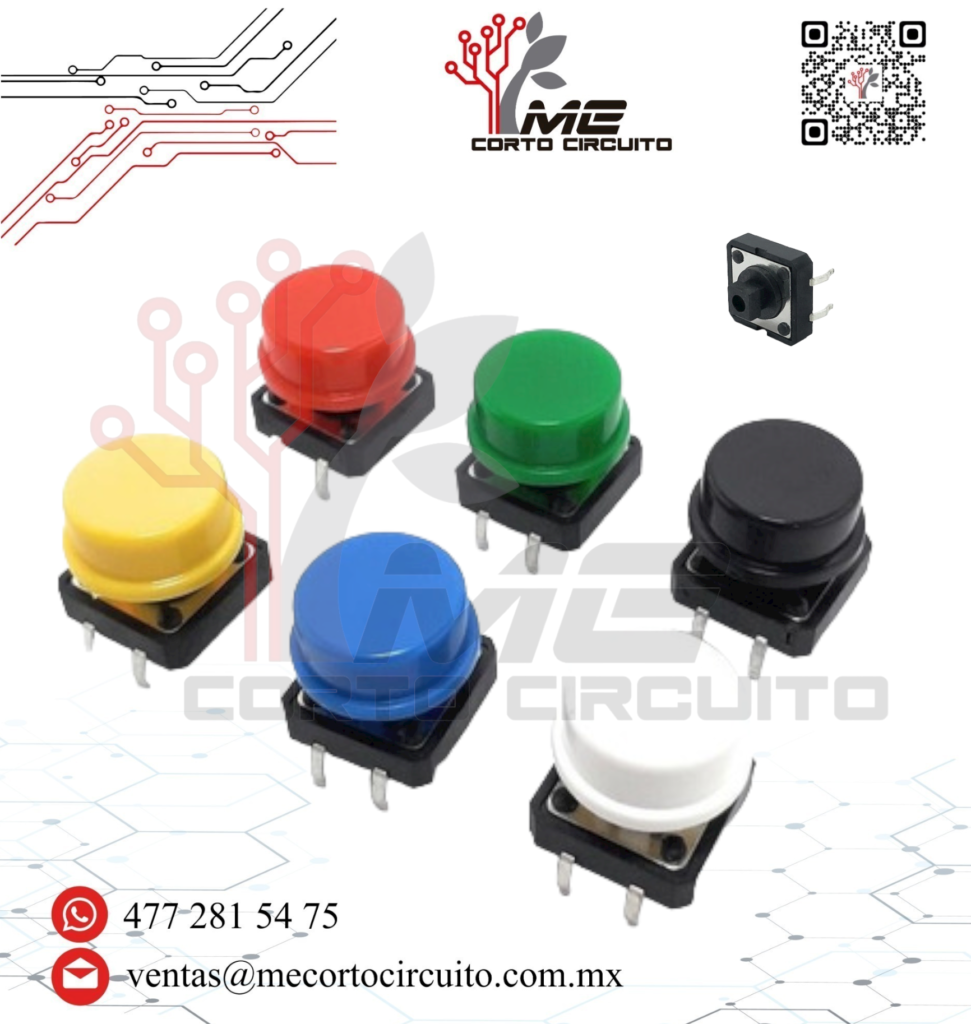 PUSH BUTTON 4 PINES CON TAPA 12X12MM – Corto Circuito