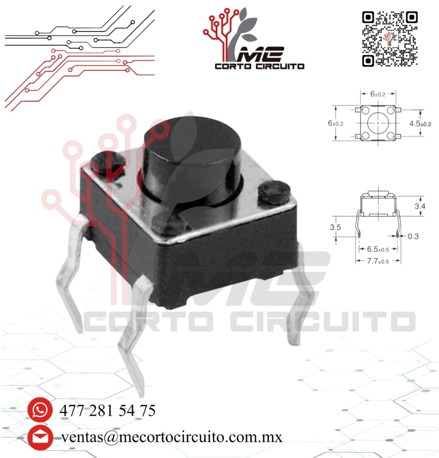 PUSH BUTTON 4 PINES – Corto Circuito