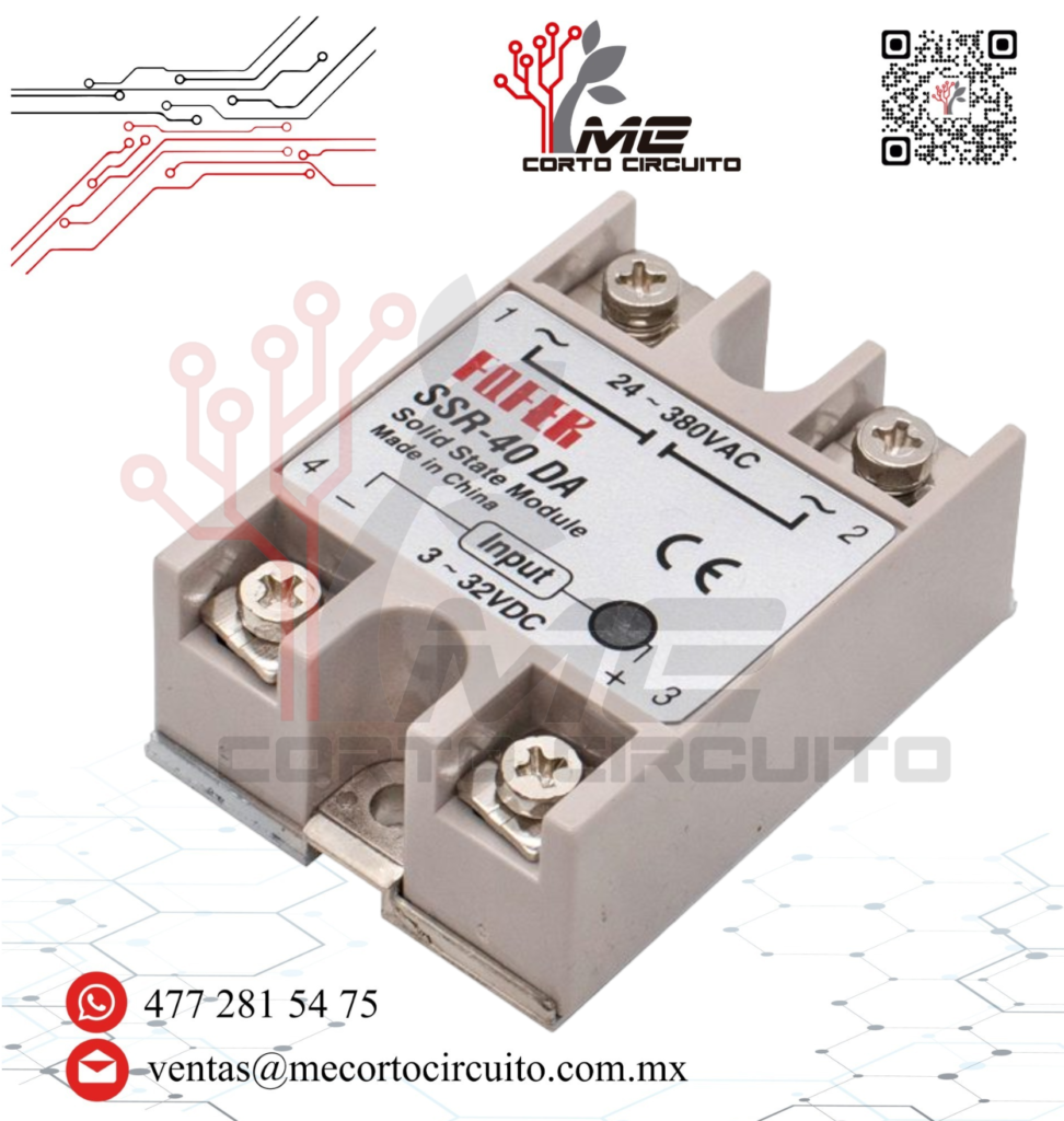 MÓDULO DE RELEVADOR ESTADO SOLIDO SSR-40 DC-AC / 24V-380V 40A 250V – Corto Circuito